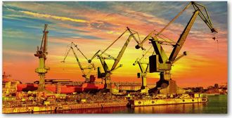 Tulup Leinwandbild - Wandkunst - Drucke auf Leinwand - Leinwanddruck -140x70 cm - Sehensw&uuml;rdigkeiten & Architektur - Orange - Werft in Danzig