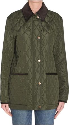 Burberry Femme, Vestes, Vert, Taille: 36 FR Veste matelass&eacute;e &agrave; losanges avec garniture en velours c&ocirc;tel&eacute;