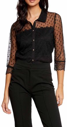 Morgan T-Shirt mit 3/4-Ärmeln und Plumetis Schwarz S