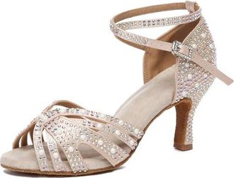 Minitoo Chaussures de danse latine pour femme - Sandales à paillettes, L506 Nude 7 Talon de 5 cm, 41.5 EU