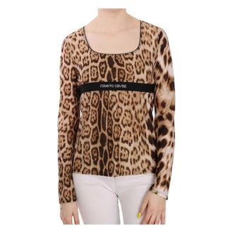 Roberto Cavalli Elegantes Leoparden-Top mit langen &Auml;rmeln - - Tops - Damen - Braun - 3XL