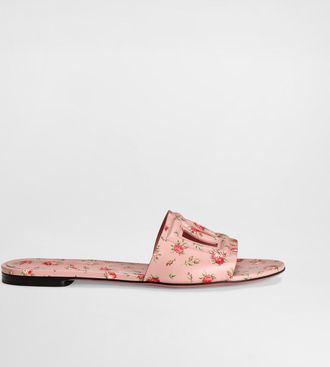 Dolce & Gabbana Calfskin Flat Slippers With Little Roses Print - Frau Pantoletten Und Mules Multicolor 37.5