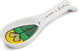 Egan Löffelablage Kollektion Brot Liebe und Fantasie. Gegenstand aus Porzellan in Grün und Weiß. Maße: 3,5 x 7,5 x 21,5 cm. Die Referenz ist PAF11T/V
