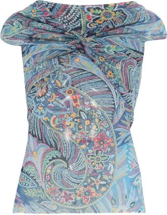 Etro Femme, Tops, Multicolore, Taille: 40 FR Semi-transparent &agrave; imprim&eacute; int&eacute;gral et d&eacute;tail de