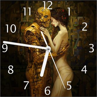 Wallario Design-Wanduhr Umarmung der Gegensätze aus Glas, Motiv-Uhr Größe 20 x 20 cm, weiße Zeiger