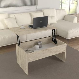 Hanah Home Elegant Coffee Table, Travertine Color, 90 x 52 x 45 cm | 100% Melamine Coated Particle Board, 18 mm Thick | Stylish Marble Design for Modern Living S