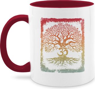 Shirtracer Tasse Tassen 325ml - Yoga - Lebensbaum mit Om Zeichen Leben Wachstum Verbundenheit Meditation Innere Ruhe - 325 ml - Bordeauxrot - symbol yoga-tasse j