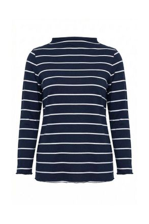 Ulla Popken Longsleeve Shirt Rippjersey Stehkragen Langarm Biobaumwolle