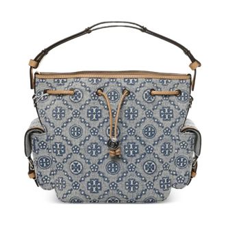 Tory Burch T Monogram Denim Bucket Bag mit Taschen - - Bags - Damen - Blau - ONE SIZE