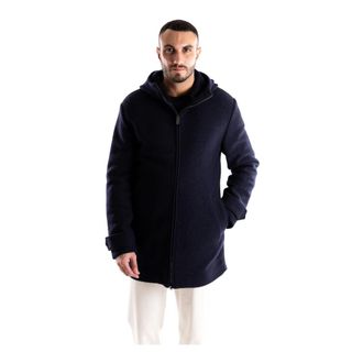 Paolo Pecora Homme, Manteaux, Bleu, Taille: L Manteau en laine &agrave; capuche