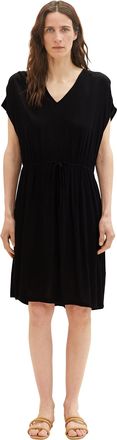 Tom Tailor Damen 1036658 Kleid mit Struktur & Bindeg&uuml;rtel, 14482-Deep Black, 34