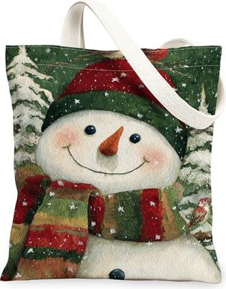 Generic Sacs fourre-tout en toile motif bonhomme de neige dhiver, sacs d&eacute;picerie r&eacute;utilisables, l&eacute;gers et lavables avec bandouli&egrave;re en toile F, multicolore, 1