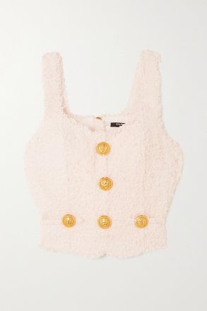 Balmain Oberteil Aus Boucl&eacute;-tweed Mit Kn&ouml;pfen - Pink