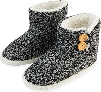 Dunlop Dunlop Chaussons Femme - Pantoufles Femme Hiver - Chausson Botte Fantaisie Fourrure Polaire (Noir, 37 EU)