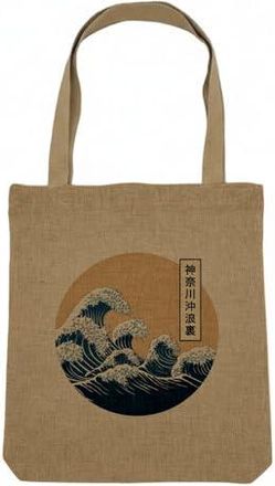 Fabulous Sac Shopping Tote Bag Aspect Lin - Hokusai Grandes Vagues Japon Asie Culture Mer - Sac de Courses Toile Epaisse 360g Beige Naturel Cabas Port&eacute; Epaule 