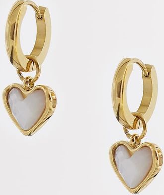 Abbott Lyon Petites cr&eacute;oles en acier inoxydable plaqu&eacute; 18 carats avec d&eacute;tail coeur en quartz blanc - Dor&eacute;