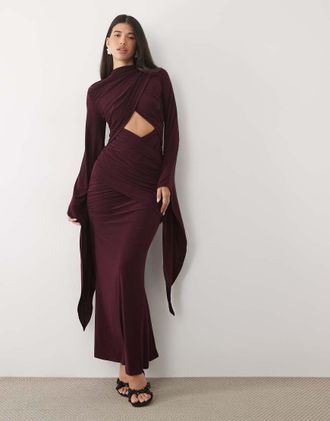 Asos Maxikleid mit akzentuierten &Auml;rmeln und gekreuztem Ausschnitt in Pflaume-Lila