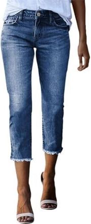 Generic Jeggings extensibles taille haute pour femme - Pantacourt court coupe skinny (longueur 3/4) avec détails déchirés | Pantalon de bureau, de voyage et d