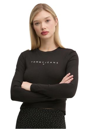 Tommy Jeans Damen Langarmshirt Linear Slim Fit, Schwarz (Black), XL