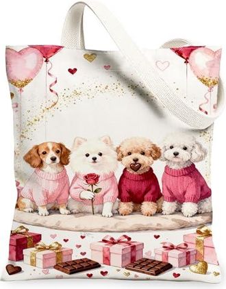 Generic Sacs fourre-tout r&eacute;utilisables en toile pour la Saint Valentin, motif animal mignon, sacs d&eacute;picerie, l&eacute;gers et lavables, p&ecirc;che, 13x15 Inch