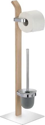 WENKO Stand WC-Garnitur Samona Nature, aus Holz mit Chrom-Akzenten, Toilettenpapierhalter & Toilettenbürste
