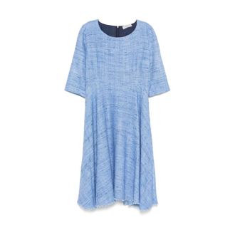 Charlott Femme, Robes, Bleu, Taille: 42 FR Robe en Soie Bleu Céruléen avec Col Rond