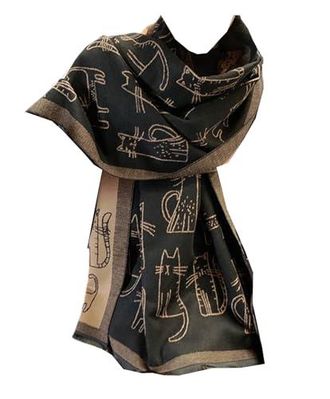 GFM Ch&acirc;le pashmina imprim&eacute; chats au toucher cachemire pour lautomne et lhiver (CTSHL-CC), Ctshl-r-noir, L