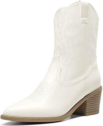 Dream Pairs Bottes Femmes Tendance Bottes Western à la Mode Confortable Bottines Pratiques,Size 37,Blanc,SDAB2219W