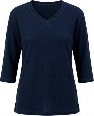 Ulla Popken Sweatshirt Sweatshirt Piqu&eacute; V-Ausschnitt 3/4-Arm Biobaumwolle