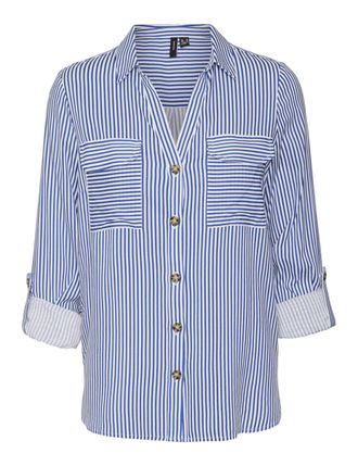 Vero Moda Damen Vmbumpy L/S Shirt New Wvn Ga Noos, Beaucoup Blue/Stripes:snow White, XL