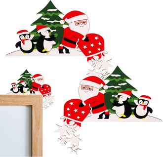Generic Pinguin Weihnachtsmann Elch Ornament - 2 St&uuml;ck Holzt&uuml;ranschlag, Urlaub Eckdekoration Innendisplay, Festliche h&auml;ngende Mit Langlebigem Holzmaterial | D