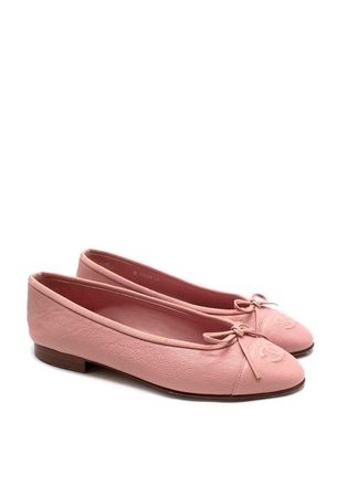 Chanel CC Cap Toe Baby Pink Caviar Leather Ballet Flats Size 35.5