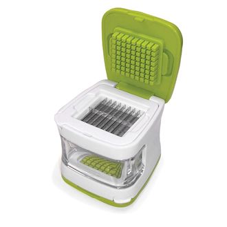 RSVP International Knoblauchzehen-Würfel-Presswerkzeug, grün/weiß | BPA-freier Kunststoff mit Edelstahl-Klingen | Zerkleinern & Scheiben | Hacken, Zerkleinern oder Würfe