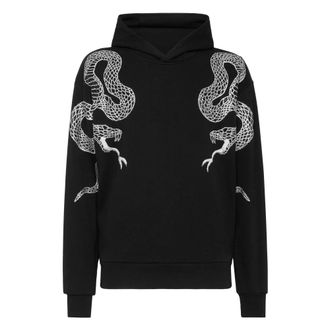 Philipp Plein Homme, Sweatshirts et sweats &agrave; capuche, Noir, Taille: 4XL Crystal Snake Sweat &agrave; capuche