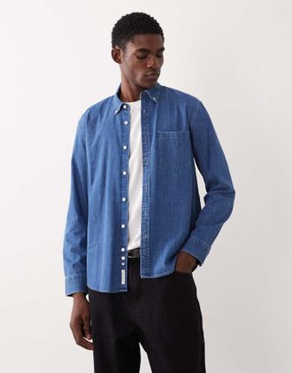 Arket Chemise en denim de chambray coupe classique - Bleu moyen d&eacute;lav&eacute;