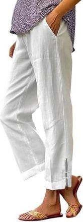 Generic Pantalon d&eacute;t&eacute; 3/4 en mousseline pour femme - Pantalon d&eacute;t&eacute; l&eacute;ger - Pantalon d&eacute;t&eacute; 7/8 avec poches - Pantacourt stretch - Pantalon &agrave; enfiler - Pantalon 