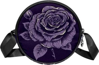 Generic Circle Sac &agrave; bandouli&egrave;re pour femme, violet et noir, petit sac &agrave; bandouli&egrave;re avec fermeture &eacute;clair, bretelles r&eacute;glables, sac &agrave; main rond d&eacute;contract&eacute; p