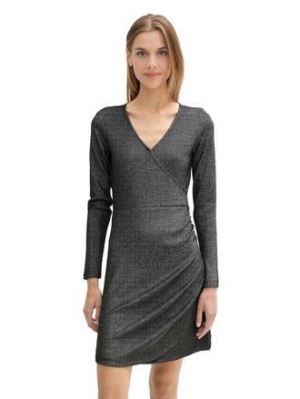 Tom Tailor Damen Mini Wickelkleid mit Glitzer-Effekt, 34029 - Black Glitter, XS