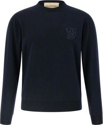 Valentino Garavani Homme, Pulls, Bleu, Taille: XL Logo Embroidery Sweater