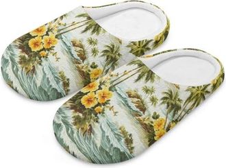 Coloranimal Pantoufles de spa pour femme - Pour chambre dh&ocirc;tes, maison - Bout ferm&eacute; - R&eacute;utilisable - Sandales dh&ocirc;tel, Palmier hibiscus, 35.5/36.5 EU
