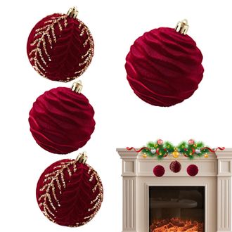 Generico Weihnachtsbeflockung: 4 Samtkugeln, 8,1 cm (3,2 Zoll), Samtkugeln in Bordeaux und Creme, unzerbrechlicher Glitzeranh&auml;nger aus ABS, luxuri&ouml;se Dekoratio