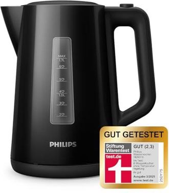 Philips Wasserkocher - 1.7 L Fassungsvermögen mit Kontrollanzeige, Pirouettenbasis, schwarz (HD9318/20)
