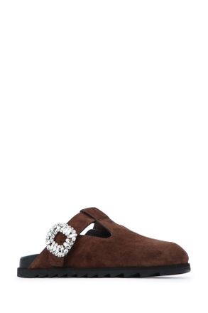 Roger Vivier Womens Slidy Viv Closed T-Strap Mule Marrone Africa Leather - Sole: Calf Sneaker