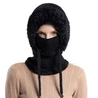 Generic Bonnet 3 en 1 pour femme, bonnet dhiver chaud tricot&eacute; avec &eacute;charpe et couvre-visage, chapeau thermique coupe-vent pour temps froid, id&eacute;al pour la marc