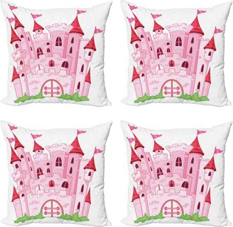Abakuhaus Fantasie Kissenbezug Set (4 Stück), Princess Magic Kingdom, moderner doppelseitiger Digitaldruck, 45 cm, rosa, Weiß