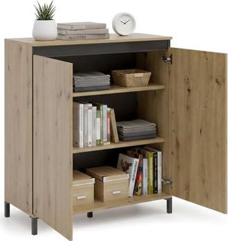 Dmora Kommode Giuba, Wohnzimmerbuffet, Wohnzimmer-Sideboard, Moderne K&uuml;chen-Speisekammer, Made in Italy, 100x40h110 cm, Gl&auml;nzendes Wei&szlig; und Anthrazit