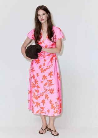 Mango Seitlich gerafftes Blumenkleid rosa - Damen - XXS - MANGO
