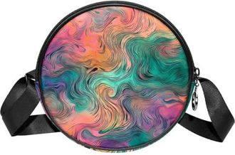 Generic Petit sac &agrave; bandouli&egrave;re circulaire pour femme, lignes fluides, petit sac &agrave; dos &agrave; bandouli&egrave;re avec fermeture &eacute;clair, bretelles r&eacute;glables, sac &agrave; main ro