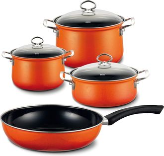 Riess 0519-034 Starter-Set 4-TLG. NOUVELLE CORALL, bestehend aus 2 x Fleischtopf mit Glasdecken (16 und 20 cm), 1 Kasserolle mit Glasdeckel (20 cm) und 1 Em