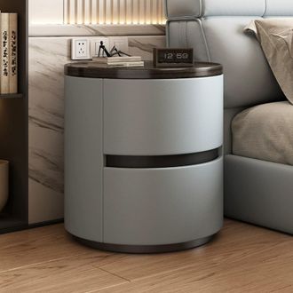 Generic Nachttisch Aus Massivem Holz, Runder Nachttisch Mit Schubladen Und Holztablett-Arbeitsplatte for B&uuml;Cher, Schreibtischlampe, Wecker